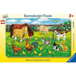RAVENSBURGER VERLAG Ravensburger Kinderpuzzle - 06046 Bauernhoftiere auf der Wiese - Rahmenpuzzle für Kinder ab 3 Jahren, mit 15 Teilen