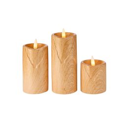 LED-Kerzen "Wood" in Holzoptik, 3er Set