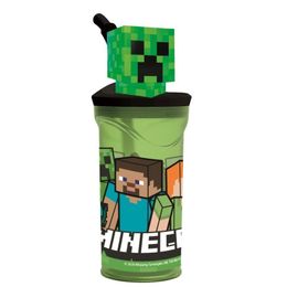 Minecraft Trinkbecher mit Strohhalm und 3D Figur, ca. 360 ml