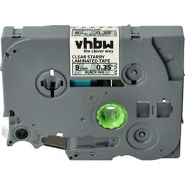 vhbw Schriftband-Kassette kompatibel mit Brother PT 1280, 1250, 1230PC, 1800, 1750, 1290 Etiketten-Drucker 9mm Schwarz auf Transparent (Glitter)