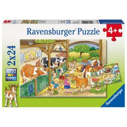 RAVENSBURGER VERLAG Ravensburger Kinderpuzzle - 09195 Fröhliches Landleben - Puzzle für Kinder ab 4 Jahren, mit 2x24 Teilen