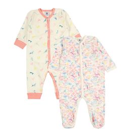 Petit Bateau - Schlafstrampler TIERE 2er-Pack in weiß/bunt, Gr.74