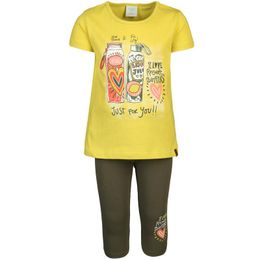 Boboli - T-Shirt BOTTLES mit Leggings in gelb/kiwi, Gr.110