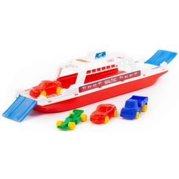 Polesie Kinderspielboot Fähre Schiff mit 4 Autos beweglichen Rampen 45 cm