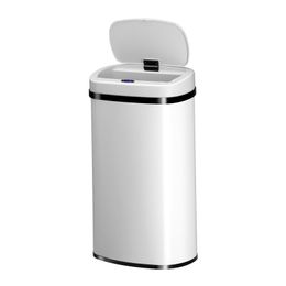 Juskys Automatik Mülleimer mit Sensor 60L - Abfalleimer mit elektrischem Deckel rechteckig - Weiß