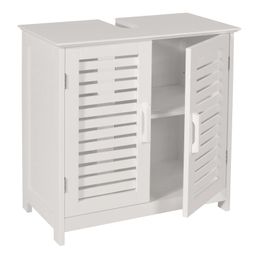 Waschbeckenunterschrank MCW-B41, Badezimmer Unterschrank Badschrank mit Staufach, Bambus MDF 60x60x30cm ~ weiß