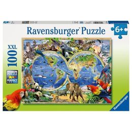 RAVENSBURGER VERLAG Ravensburger Kinderpuzzle - 10540 Tierisch um die Welt - Puzzle-Weltkarte für Kinder ab 6 Jahren, mit 100 Teilen im XXL-Format