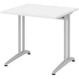 Hammerbacher BS08 Schreibtisch weiß quadratisch, C-Fuß-Gestell silber 80,0 x 80,0 cm