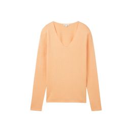 Tom Tailor Damen Pullover mit V-Ausschnitt, orange, Uni, Gr. L