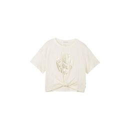 Tom Tailor Mädchen Cropped T-Shirt mit Bio-Baumwolle, weiß, Print, Gr. 164