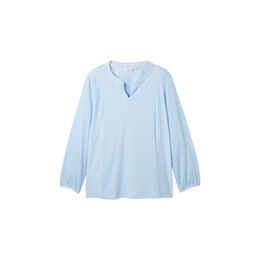 Tom Tailor Damen Plus - Blusenshirt mit Bio-Baumwolle, blau, Streifenmuster, Gr. 46