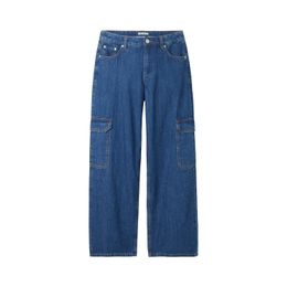 Tom Tailor Mädchen Wide Leg Cargo Jeans mit Bio-Baumwolle, blau, Uni, Gr. 128