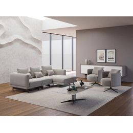 JVmoebel Wohnzimmer-Set Luxus Komplett 4tlg Ecksofa L-Form 2x Sessel Holz Couchtisch Neu