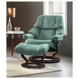 Relaxsessel stressless "Reno" Sessel Gr. Leder PALOMA, Classic Base Wenge, Relaxfunktion-Drehfunktion-PlusTMSystem-Gleitsystem, B/H/T: 88cm x 98cm x 78cm, grün (aqua green paloma) mit Hocker, Classic Base, Größe S, M & L, Gestell Wenge