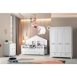 JVmoebel Schlafzimmer-Set Stilvoll Komplett Jugendzimmer Luxus Kinderzimmer Set 3tlg Weiß Farbe