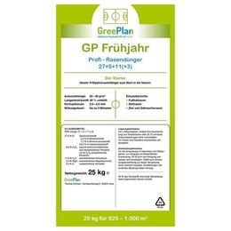 GreenPlan Rasendünger Frühjahr Profi 25kg Sack 625-1000 m² NPK-Dünger 27+5+11(3)