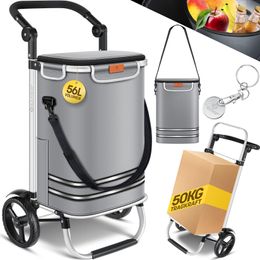 Kesser&reg; Einkaufstrolley klappbar mit 56L Kapazit&auml;t und belastbar bis 50kg 3in1 Trolley Sackkarre & Umh&auml;ngetasche Faltbarer Einkaufswagen inkl. K&uuml;hlfach & Einkaufschip Treppensteiger