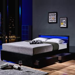 Home Deluxe LED Bett Nube mit Schubladen und Matratze, 180 x 200cm - versch. Ausführungen - Schwarz