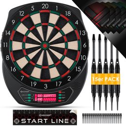 Kesser&reg; Elektronische Dartscheibe Profi Set - E Dartboard mit 15 Dartpfeile + 35 Pro Flights 100 Pfeilspitzen + Zubeh&ouml;r Dart f&uuml;r 1 bis 8 Spieler Innovativer elektronisch Dartautomat mit 65 Varianten
