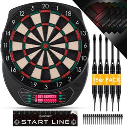 Kesser® Elektronische Dartscheibe Profi Set - E Dartboard mit 15 Dartpfeile + 35 Pro Flights 100 Pfeilspitzen + Zubehör Dart für 1 bis 8 Spieler Innovativer elektronisch Dartautomat mit 65 Varianten