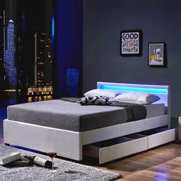 Home Deluxe LED Bett Nube mit Schubladen und Matratze, 140 x 200cm - versch. Ausführungen - Weiß