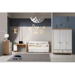 JVmoebel Schlafzimmer-Set Kinderzimmer Set Bett Kleiderschrank Kommode Schreibtisch Weiß 4tlg