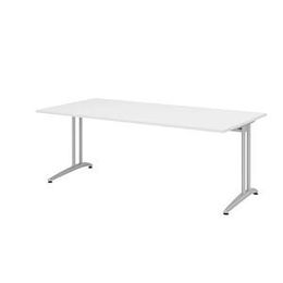 Hammerbacher Altus Schreibtisch weiß rechteckig, C-Fuß-Gestell silber 200,0 x 100,0 cm