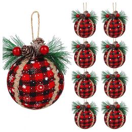 Juoungle Weihnachtsbaumkugel 9 Stück Weihnachtskugel-Ornamente kariert Stoffkugel Ornamente