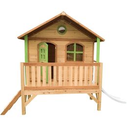 Spielhaus Stef mit weißer Rutsche Stelzenhaus in Braun & Grün aus fsc Holz für Kinder Spielturm für den Garten - Braun - AXI