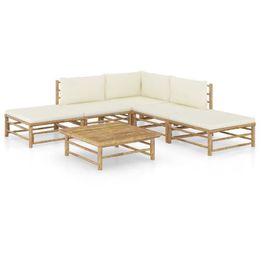 MAISONCHIC 6-tlg. Gartenmöbel Set Sitzgruppe Essgruppe mit Cremeweißen Kissen Bambus DE48598