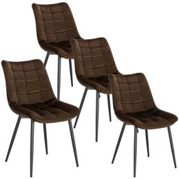 WOLTU 4 x Esszimmerstühle 4er Set Esszimmerstuhl Küchenstuhl Polsterstuhl Design Stuhl mit Rückenlehne, mit Sitzfläche aus Samt, Gestell aus Metall, Braun