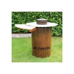 DEINWERK Feuerstelle DEINWERK Grillfass-Set Grilltonne aus Corten mit Plancha