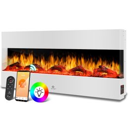 Kesser® Wandkamin Elektrokamin 3D Elektrischer Kamin mit Heizung 9 Farbmodi LED Flammeneffekt, 900/1800 W Kaminofen Wand und Einbaukamin Wandmontage Heizung App-Funktion Fernbedienung