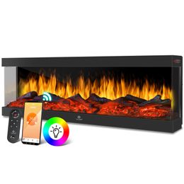 Kesser® Elektrokamin 3D Wandkamin Elektrischer Kamin mit Heizung 9 Farbmodi LED Flammeneffekt, 900/1800 W Kaminofen Wand und Einbaukamin Wandmontage Heizung App-Funktion Fernbedienung