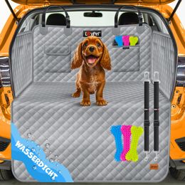LOVPET® Kofferraumschutz Hund gesteppt mit Seiten- und Ladekantenschutz Universale Kofferraum-Schutzmatte für Hunde Hundedecke Wasserabweisend & Kratzfest mit Sicherheitsgurt und Zubehör