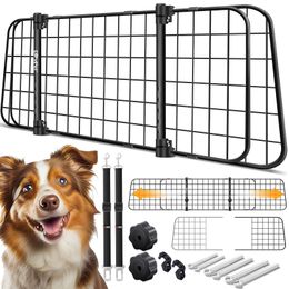 LovPet® Hundegitter Auto, Autoschutzgitter Trenngitter Universal, verstellbare Breite, Kopfstütze Kofferraum Autogitter Maße HxB 30 x 91-153 cm Kofferraumgitter,+ 2x Sicherheitsgurt für Hunde