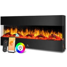 Kesser® Wandkamin Elektrokamin 3D Elektrischer Kamin mit Heizung 9 Farbmodi LED Flammeneffekt, 900/1800 W Kaminofen Wand und Einbaukamin Wandmontage Heizung App-Funktion Fernbedienung