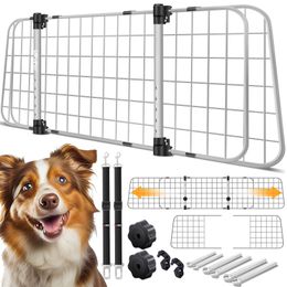 LovPet® Hundegitter Auto, Autoschutzgitter Trenngitter Universal, verstellbare Breite, Kopfstütze Kofferraum Autogitter Maße HxB 30 x 91-153 cm Kofferraumgitter,+ 2x Sicherheitsgurt für Hunde