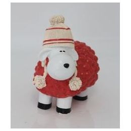 TrendLine Dekofigur Schaf mit Bommelmütze rot 19,5 x 10,5 x 18 cm