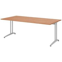 Hammerbacher BS2E Schreibtisch nussbaum rechteckig, C-Fuß-Gestell silber 200,0 x 100,0 cm