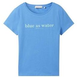 Tom Tailor DENIM Damen Basic T-Shirt mit Bio-Baumwolle, blau, Textprint, Gr. XL