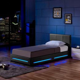 Home Deluxe LED Bett ASTEROID Dunkelgrau mit Matratze – 90 x 200 cm
