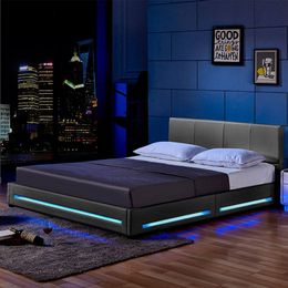 Home Deluxe LED Bett ASTEROID Dunkelgrau mit Matratze – 160 x 200 cm
