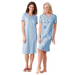 Nachthemd Ascafa "Kurzarm-Nachthemden" Gr. 52/54, Normalgrößen, blau (blau, blau, bedruckt) Damen Kleider Nachthemden