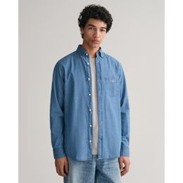 Langarmhemd Gant "Regular Fit Denimhemd Jeanshemd pflegeleicht" Gr. M, N-Gr, blau (semi light blue) Herren Hemden Langarm