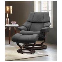 Relaxsessel stressless "Reno" Sessel Gr. ROHLEDER Stoff Q2 FARON, Classic Base Wenge, Relaxfunktion-Drehfunktion-PlusTMSystem-Gleitsystem, B/H/T: 75cm x 96cm x 75cm, grau (dark grey q2 faron) mit Hocker, Classic Base, Größe S, M & L, Gestell Wenge