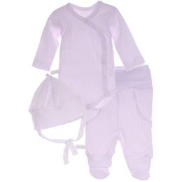 La Bortini Body & Hose Body Mütze und Hose Baby Anzug Set 3tlg in Weiß 44 50 56 62 68 74 80