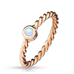 viva-adorno Fingerring Edelstahl Damen Ring Rosegold geflochten Opal Damenring gedreht