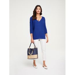 Strickpullover Heine "V-Pullover" Gr. 48/50, blau (royalblau) Damen Pullover