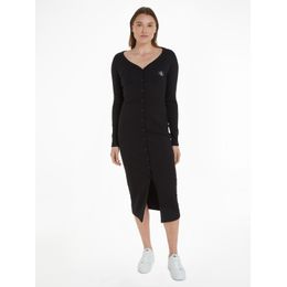 Jerseykleid Calvin Klein Jeans "LABEL LONG SLEEVE RIB DRESS" Gr. L (40), N-Gr, schwarz (ck black) Damen Kleider Freizeitkleider